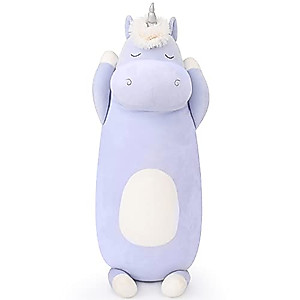 MorisMos 36.2" Unicorn Body Pillow Large Hugging Pillow Unicorn Stuffed Animal,Soft Plush Toy for Kids Girl, Animal Body Pillow for Christmas Birthday Valentine's Day, Blue