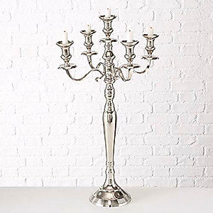WHW Whole House Worlds Hamptons Five Taper Candle Silver Candelabra, Hand Crafted of Silver Aluminum Nickel, 2.5 Feet High, (30.75 Inches)