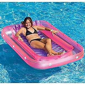Swimline Inflatable Relaxing Suntan Lounge Water Raft Rectangular Tub and UFO Swimming Pool Lounge Chair Float with Built-in Sprayer