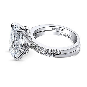 BERRICLE Sterling Silver Hidden Halo Wedding Engagement Rings Cubic Zirconia CZ Solitaire Ring Set for Women, Rhodium Plated Size 6