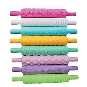 8pcs Colourful Cake Decorating Embossed Rolling Pins,Textured Non-Stick Designs and Patterned,Ideal for Fondant, Pie Crust,Cookie,Pastry,Icing,Clay,Dough