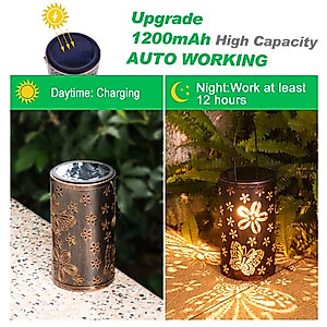 Solar Lanterns Outdoor Waterproof Hanging Lantern Lights, Butterfly Dynamic Flashing Light, Retro Metal Garden Solar Lights Decorative for Yard, Pathway, Patio, Fence,Tree, Gifts for Women(2-Pack)