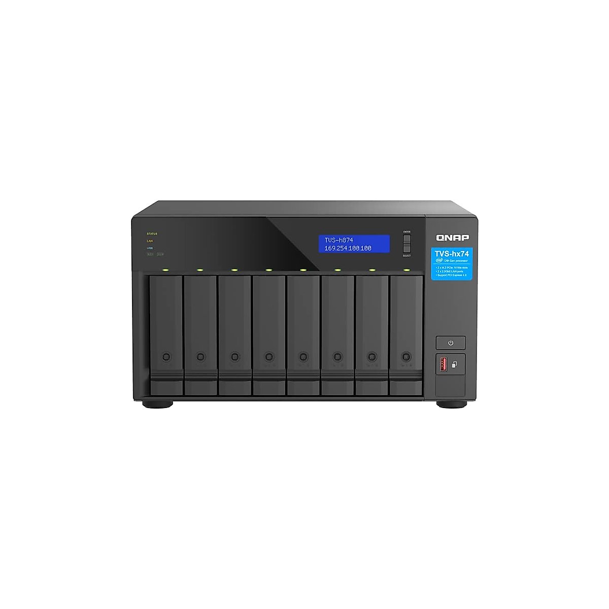 QNAP TVS-h874-i5-32G-US 8 Bay High-Speed Desktop NAS with M.2 PCIe Slots, 12th Gen Intel Core CPU, up to 64GB DDR4 RAM, 2.5 GbE Networking and PCIe Gen 4 expandability (Diskless)