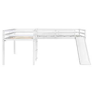 Harper & Bright Designs L-Shape Loft Beds with Slide, Twin Loft Bed Frame Corner Bunk Bed for 2 Kids, Wood White Loft Bed for Girls Boys Teens