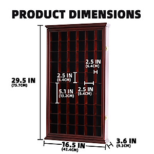 DisplayGifts Solid Wood Shot Glass Shooter Display Case Holder Cabinet Wall Rack Hinged Glass Door 56 Slot Cherry Finish