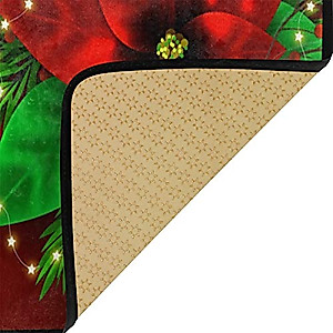 Christmas Kitchen Rug Floor Mat, Red Rug Doormat for Kitchen Bathroom Decor 39 x 20 Inch Christmas Poinsettia and Snowflakes (1)