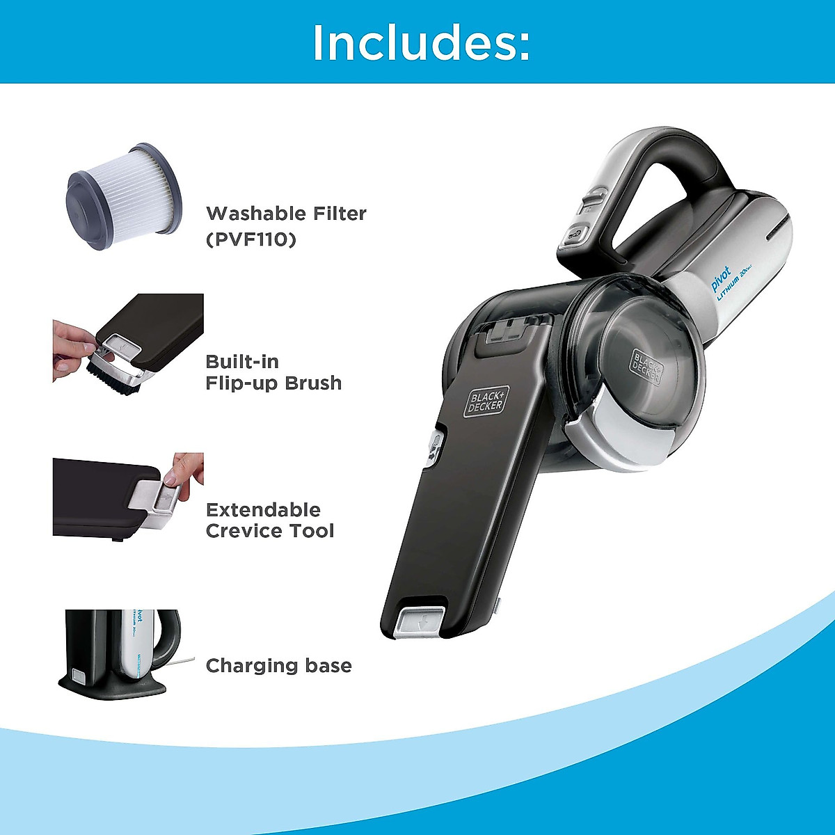 BLACK+DECKER 20V Max Handheld Vacuum, Cordless, Grey (BDH2000PL)