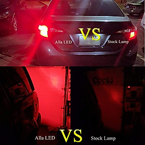 Alla Lighting Newly Upgraded 3156 3157 Red LED Bulbs, Brake Stop Tail, Turn Signal Lights for Cars, Trucks, Motor, Super Bright 3056 3057 4157 3047 LL 4057 3457-K-X 12V SMD LED Lamps