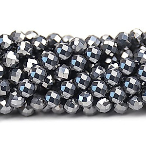 BONNY BOXX 2mm Natural Terahertz Faceted Round Healing Energy Gemstone Loose Beads Spacer Stone Beads for DIY Jewelry Making 15.5" Full Strand