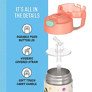 THERMOS FUNTAINER Water Bottle with Straw - 12 Ounce, Princesses - Kids Stainless Steel Vacuum Insulated Water Bottle with Lid