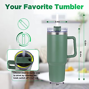 LITHOS Store Premium 40 Oz Stainless Steel Tumbler - Handle & Straw, Insulated Travel Mugs- Hot and Cold Beverages - Includes Bonus Cleaning Brush & Silicone Straw Cover Cap Sky Blue - Ideal Gift