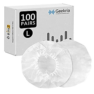 Geekria 100 Pairs Disposable Headphones Ear Cover for Large Over-Ear Headset Earcup, Stretchable Sanitary Ear Pads Cover, Hygienic Ear Cushion Protector (L/White)
