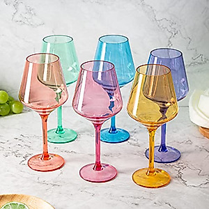 European Style Crystal, Stemmed Wine Glasses, Acrylic Glasses Tritan Drinkware, Unbreakable Colored, 6 - Set - Shatterproof BPA-free plastic, Reusable, All Purpose Glassware, Hand Wash Only 15oz