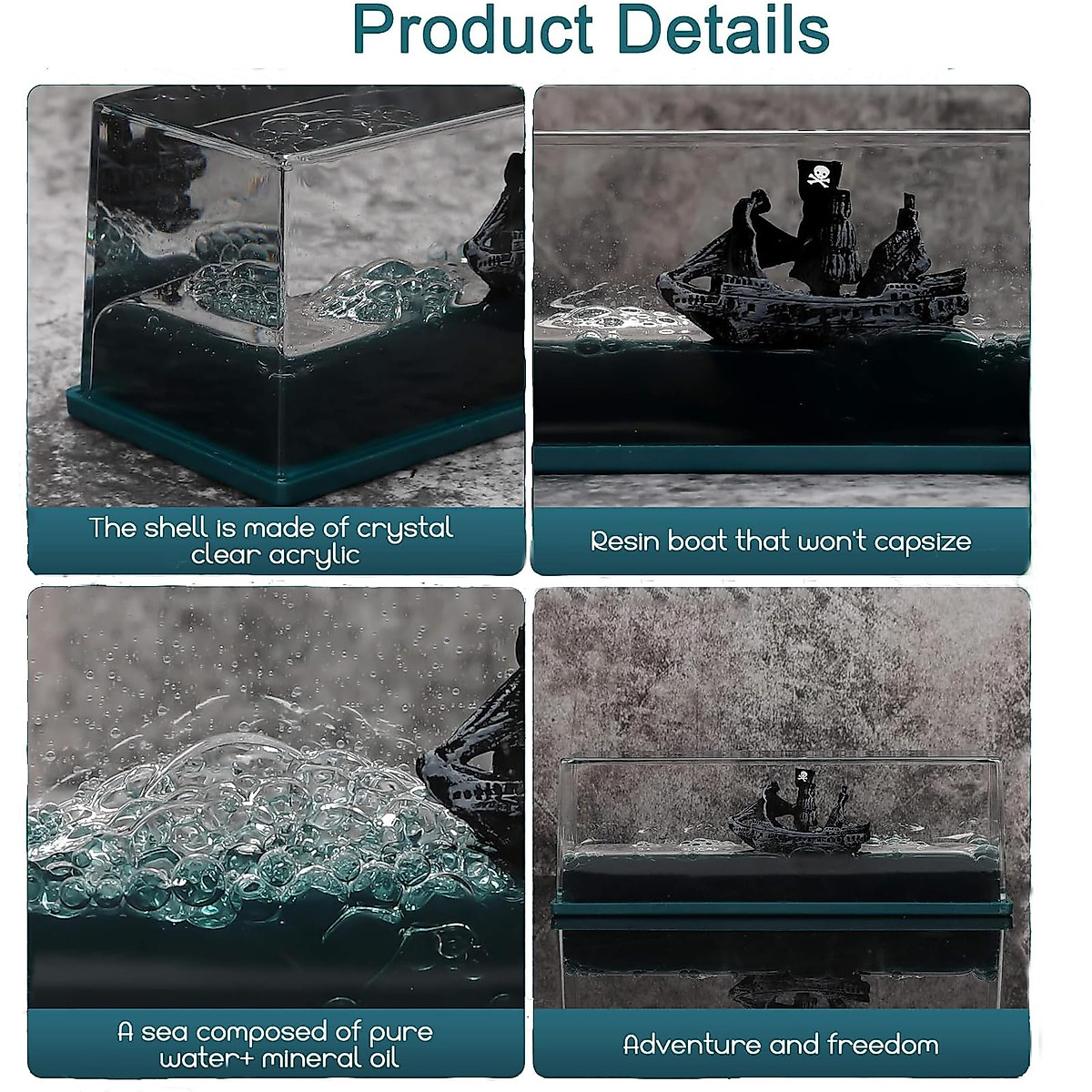 Chilifuli Cruise Ship Fluid Drift Bottle, Unsinkable Boat in a Box, Titanic Model Liquid Wave Decoration, That No Longer Sinks Toy, for Car Display Cases and Gifts-A