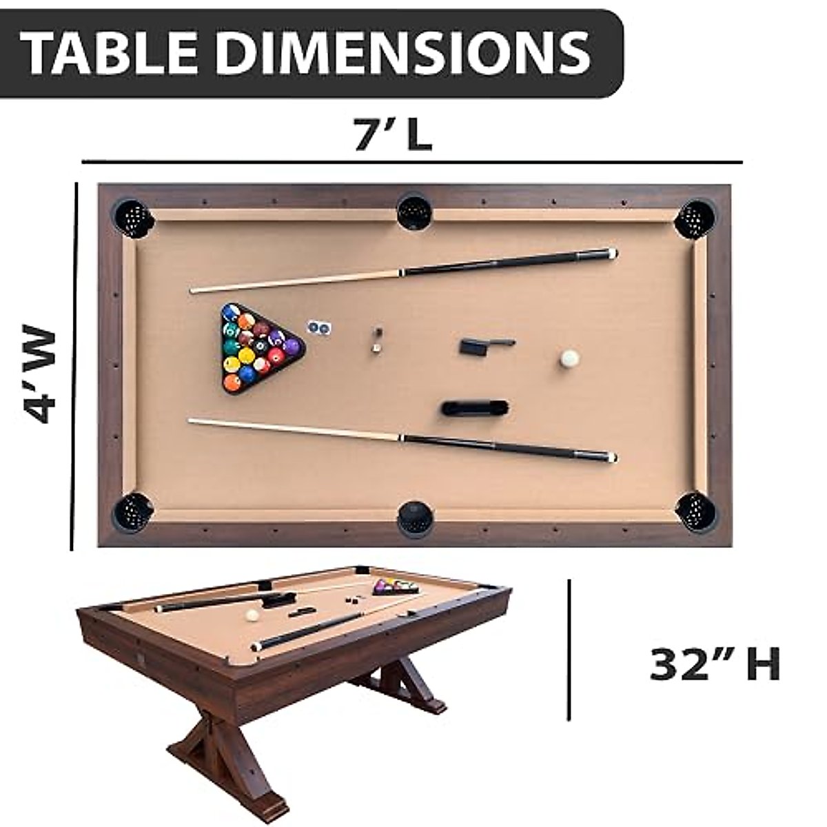 Freetime Fun 3 in 1 Multi Game 7 FT Pool Table with Dining Top and Ping Pong Table with Benches, Includes Billiard Accessories and Tennis Paddles - Combo Table (Espresso)