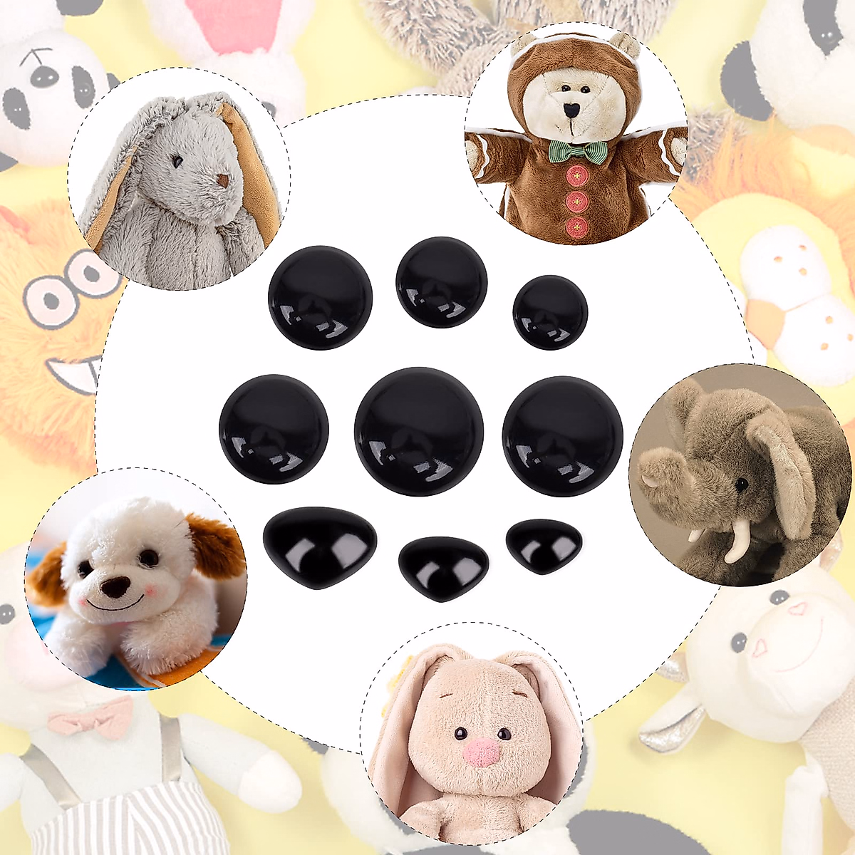 QUEFE 180pcs Large Safety Eyes and Noses for Amigurumi, 16-30mm Plastic Black Eyes with Washers for Crochet Animals, Puppet, Stuffed Animal and Teddy Bear
