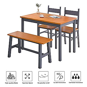 Alohappy Dining Table Set for 4, Solid Wood Kitchen Table with 2 Chairs and Bench, 4-Person Space-Saving Dinette Table for Kitchen, Dining Room, Sturdy Structure Easy Assembly