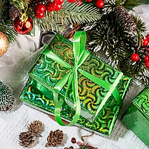 Flyhill Green Wrapping Paper-Mini Roll 17inch*32.8ft（46.8sqft-Holographic Foil Gift wrap with Sparkle Spiral Design for Christmas,Birthday,Wedding,Bride Shower,Party
