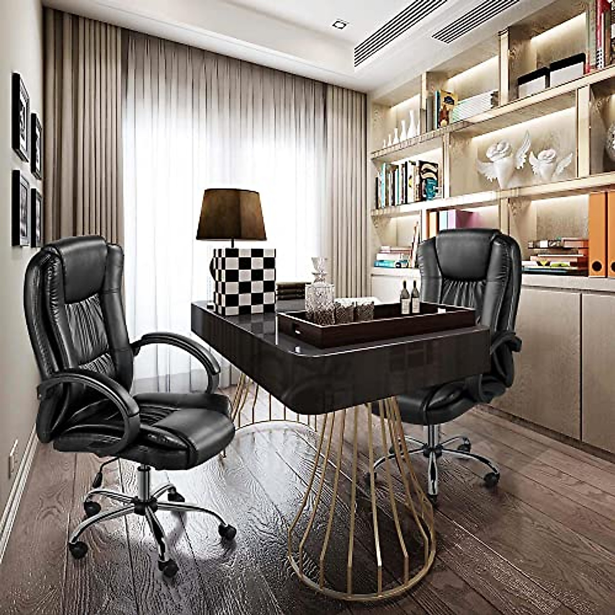 Yaheetech Executive Office Desk Chair, High-Back Ergonomic Computer Chair, Swivel Conference Chair, Rolling Task Chair Bonded Leather with Lumbar Support, Armrest