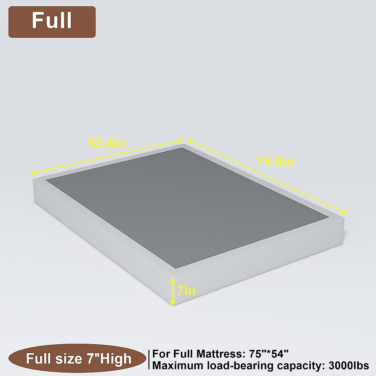 FMDMR Full Size Box Spring with Fabric Cover Set,7 Inch High Profile Full Box Spring with 3000lbs Max Weight Capacity, Durable Mattress Foundation Easy Assembly, Non-Slip, Noise Free