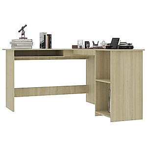 Matalde L Shaped Corner Desk, Computer Desk with Pull Out Keyboard Tray and 2 Open Shelves, Home Office Workstation, Contemporary Writing Desk, Sonoma Oak