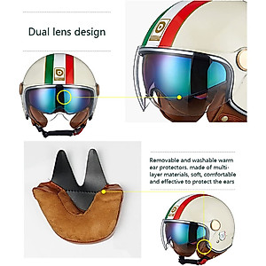 Open Face Helmets Light Breathable Street Sunscreen Moped Half Helmet with Sun Visor Cool Girl Style Retro Vespa Half Helmet for Men and Women Cruiser Scooter ATV, DOT Approved -E-L