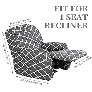 FIGOOO Recliner Sofa Slipcover 4-Piece Stretch Recliner Chair Covers Non Slip Spandex Pattern Recliner Cover with Pockets Reclining Couch Covers Furniture Protector for Dogs Cats(Gray Plaid,1 Seater)