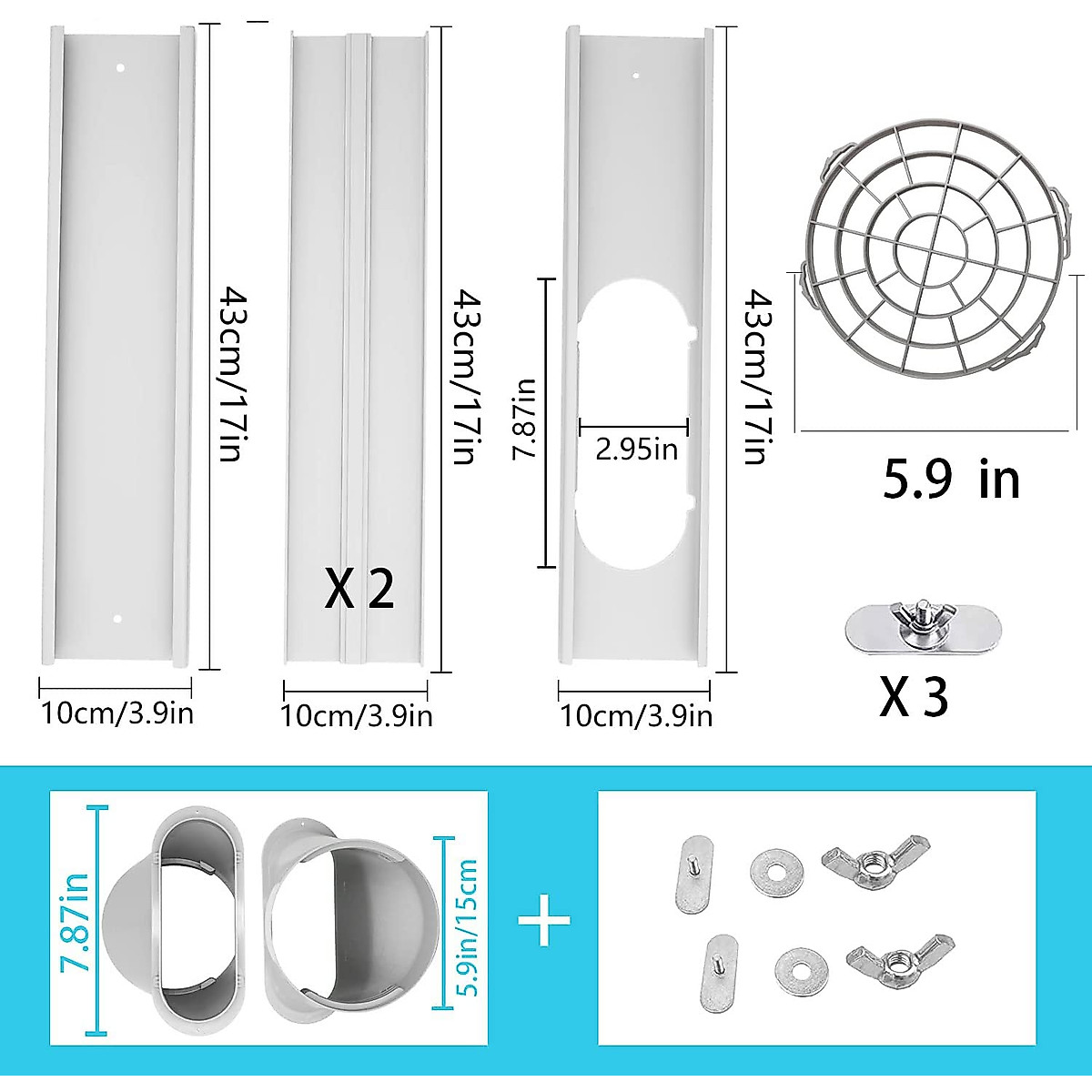 LEZIFU Portable Air Conditioner Window Kit with Hose, Adjustable Window Seal with 5.9 Inch Diameter 59" Length Hose for Vertical/Horizontal Window Kit