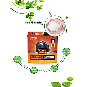 Besli 8 Gallon Black Drawstring Trash Bag Garbage Bag Trash Can Liner,0.9 Mil,90 Counts