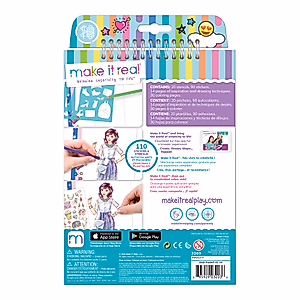 Make It Real Fashion Design Sketchbook for Girls - Digital Dream Kit with 110 Stickers, Stencils, Design Guide - Emoji & Food Inspired Fashion, Creative Gift Kids Ages 6+, Develops Real-World Skills