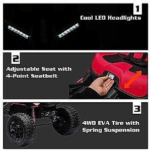 AOKOY 24V 4x75W Kids Ride On Car, 4WD Battery Powered Electric Go Kart for Big Kids w/Powerful Motors Off-Road Ride On UTV with Parent Remote EVA Tires Adjustable Seat Bluetooth, Red