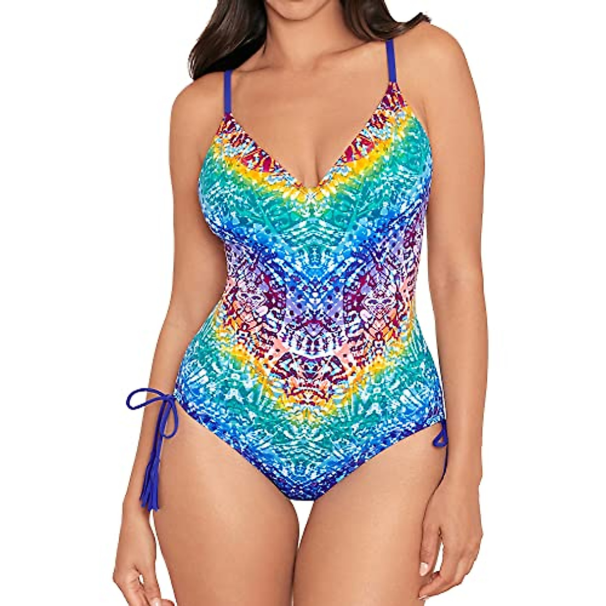 Skinny Dippers Women's Swimwear Alice Shape Shifter V-Neckline Soft Cup One Piece Swimsuit, Rainbow, Small