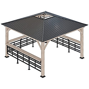Outsunny 11' x 11' Hardtop Gazebo with Metal & Acrylic Combined Roof, Wood Frame, Permanent Pavilion Grill Gazebo with Bar Counters, Ceiling Hook, for Patio, Garden, Backyard, Deck, Lawn
