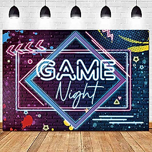 Game Night Theme Photography Backdrops Glow Neon Photo Background for Game On Birthday Party Decor Sleepover Slumber Prom Gaming Party Cake Table Decor Photobooth Supplies 7x5ft