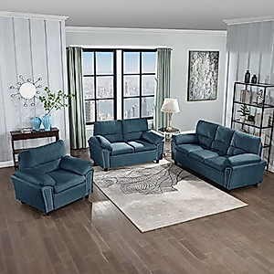 KEVINSPACE 83.26" 3 Seater Sofa Velvet for Living Room,Tufted Upholstered Couch with Wider Arms and Nailhead for Bedroom, Office, Apartment Blue