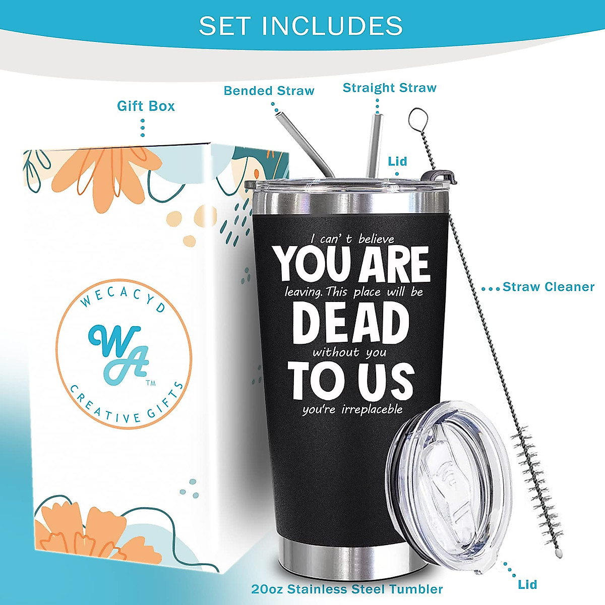 WECACYD Coworker Leaving Gifts - Christmas Gifts for Coworker Leaving Job Gifts - Going Away, Goodbye, Good Luck, New Job, Farewell, Retirement Gifts for Coworker, Boss, Friend - 20oz Tumbler