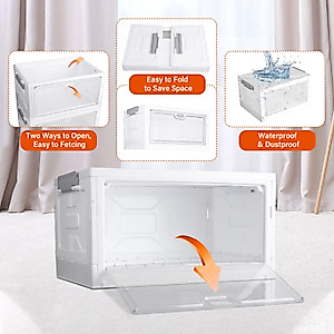 4 Tier Plastic Storage Bins, Folding Storage Organizer with Drawers, Clear Large Storage Containers with Lids and Magnetic Switch-15 * 11 * 31 inch Stackable Organizers for Home, Office, Bedroom