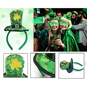 eyigylyo St. Patrick's Day Top Hat Headband with Shamrock Green Sunglasses, Irish Green Shamrock Mini Hat Dress Up Hair Costume Accessories Leprechaun Hat for Women and Children