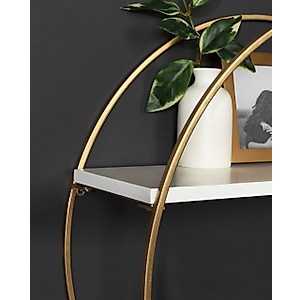 Kate and Laurel Sequoia Modern Round Wall Shelf, 24 Inch Diameter, White and Gold, Contemporary Glam 2-Tier Floating Shelf Decor for Living Room, Bedroom, or Bathroom Display