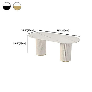 LAKIQ Slate Stone Oval Dining Table Contemporary Kitchen Dining Room Table Double Pedestal Table-Table Only-Without Chairs(White, 78.7" L x 31.5" W x 29.5" H)