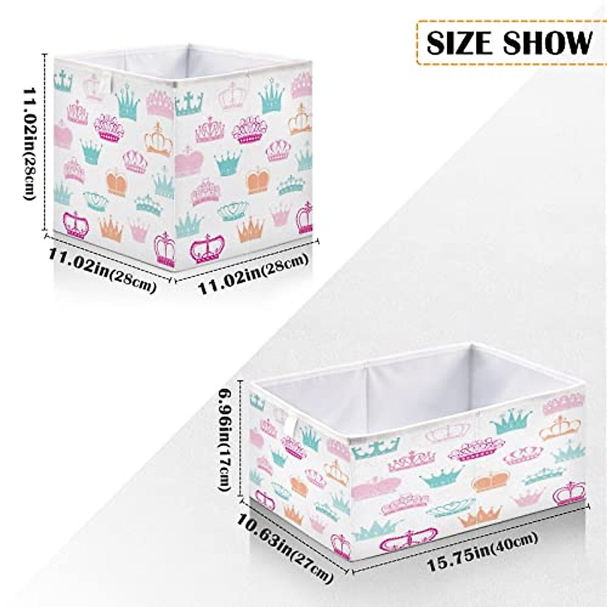 Kigai Princess Crown Open Home Storage Bins, for Home Organization and Storage, Toy Storage Cube, Collapsible Closet Storage Bins, with Small Handles, 11.02"L x 11.02"W x 11.02"H