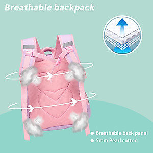 Tanou Kids Backpacks for Girls, 13'' Kindergarten School Backpack, Breathable Bookbags with Reflective Strip for Girl 3-7 Years, Purple Unicorn