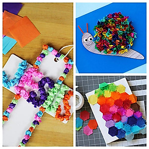 Exquiss 1200 Pieces 12 Colors Tissue Paper Hexagon 2.4 x 2.2 Inch Bulk 12 Colors for Art Paper Craft Scrunch Art Kids Craft DIY Craft Tracing Scrapbooking Embellishments Mural Rainbow School Supplies