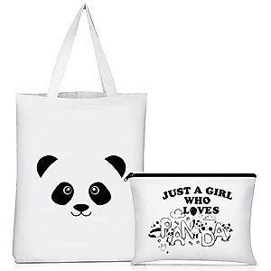 Eccliy 2 Pieces Panda Cosmetic Bag Makeup Zipper Pouch Bag Women Panda Tote Bag Just a Girl Who Loves Pandas for Girls Birthday Christmas Day Gift