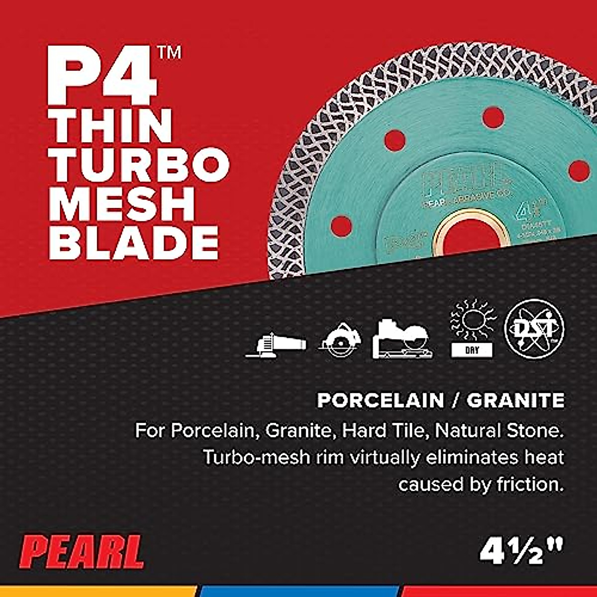Pearl Abrasive P4 DIA45TT Turbo Mesh Blade for Porcelain and Granite 4-1/2 x .048 x 7/8, 20mm, 5/8