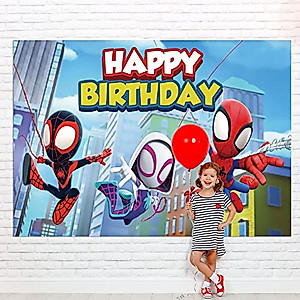 Spider Hero Party Background Spider Friends Children’s Birthday Party Photo Backdrop Background Baby Shower Photography Banner Decoration, 5 x 3 FT