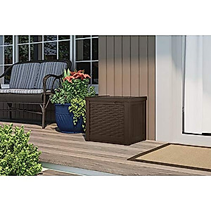 22 Gallon Small Deck Box with Storage Seat - Weather Resistant, Water Resistant, UV Protection Lightweight Resin Indoor/Outdoor Storage Container and Seat for Home Garden - Java Brown By USA Treasure
