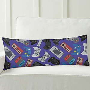 Game Body Pillow Cover for Boys Gifts Gaming Pattern Long Pillow Case with Zipper Ultra Soft Decorative Modern Large Pillowcases Soft Cushion Covers for gameroom,Bedroom,Couch,Sofa 20"x54"(Blue)