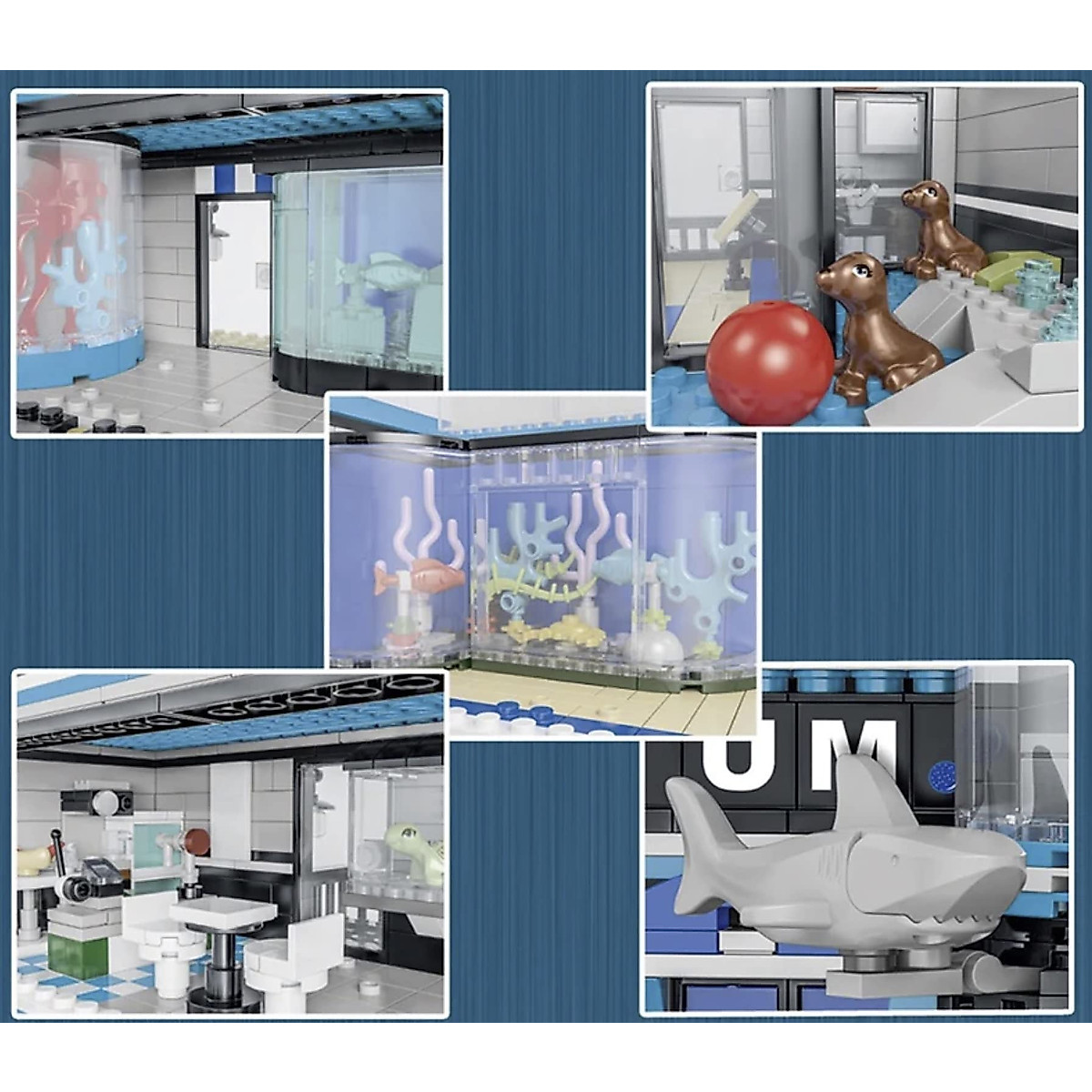 General Jim's Ocean Aquarium Museum Modern Three Level Glass Front Street View City Modular Building Blocks Set Aquarium Bricks Toy Building Set with Accessories for Teens and Adults