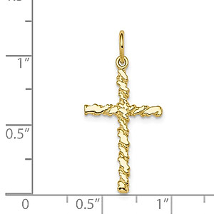 Solid 10k Yellow Gold Nugget Cross Charm Pendant - 30mm x 16mm - Jewelry Gifts For Women Wife Mom Gifts For Men Husband Dad
